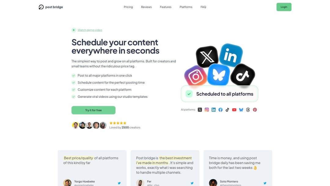 Post Bridge: Post to 9 platforms in under 2 minutes – ContentCreators.com